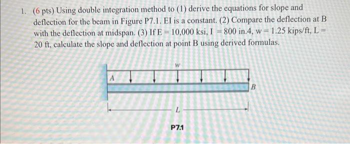 Solved 1. ( 6 pts) Using double integration method to (1) | Chegg.com