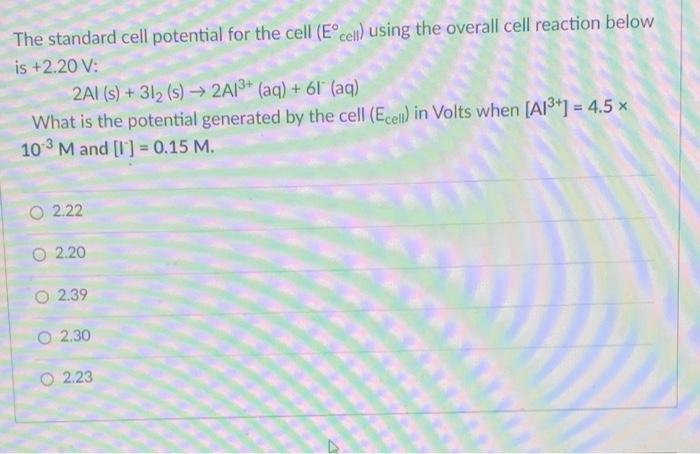 Solved The standard cell potential for the cell (Eºcell) | Chegg.com