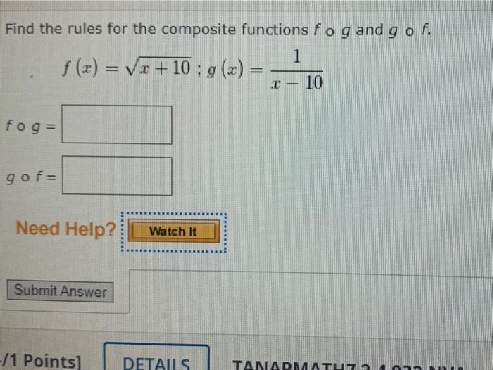 Solved Find the rules for the composite functions fog and g | Chegg.com