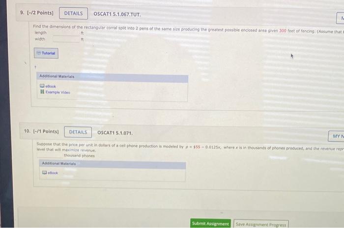 Solved Find the dimensiens of the rectangular corral split | Chegg.com