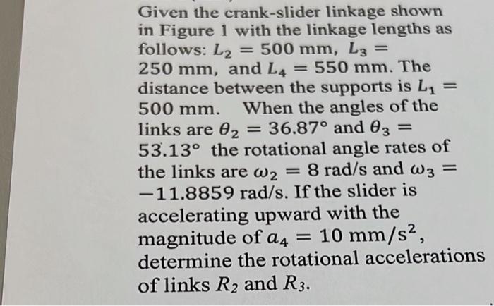 Solved Given the crank-slider linkage shown in Figure 1 with | Chegg.com