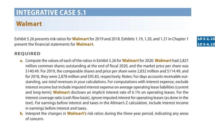 Exhibit 5.26 presents risk ratios for Walmart for | Chegg.com