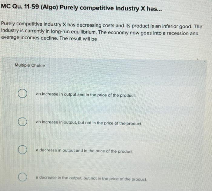 Solved Purely competitive industry X has decreasing costs | Chegg.com