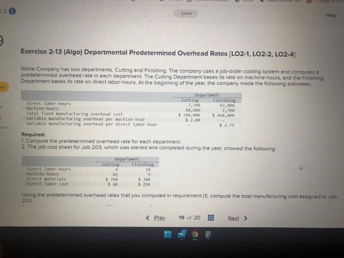 Solved Exercise 2-13 (Algo) Departmental Predetermined | Chegg.com