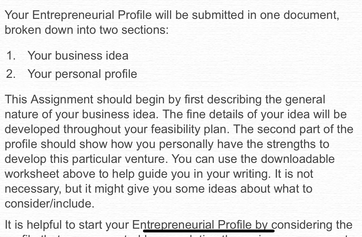 Solved Your Entrepreneurial Profile will be submitted in one | Chegg.com