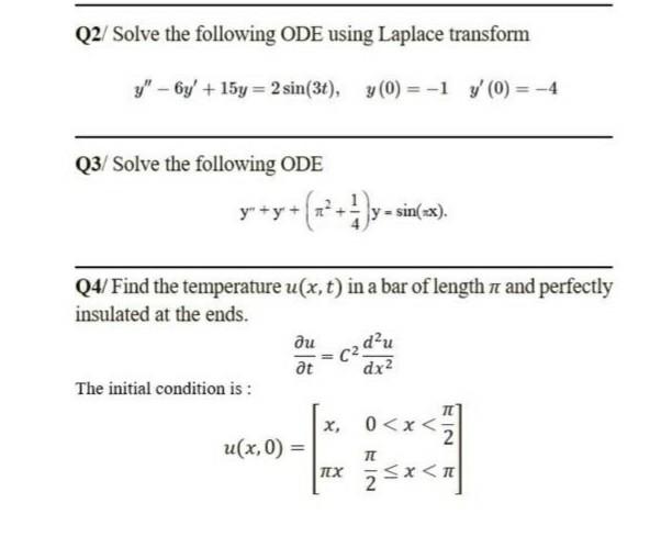 Solved Q2/Solve the following ODE using Laplace transform y" | Chegg.com