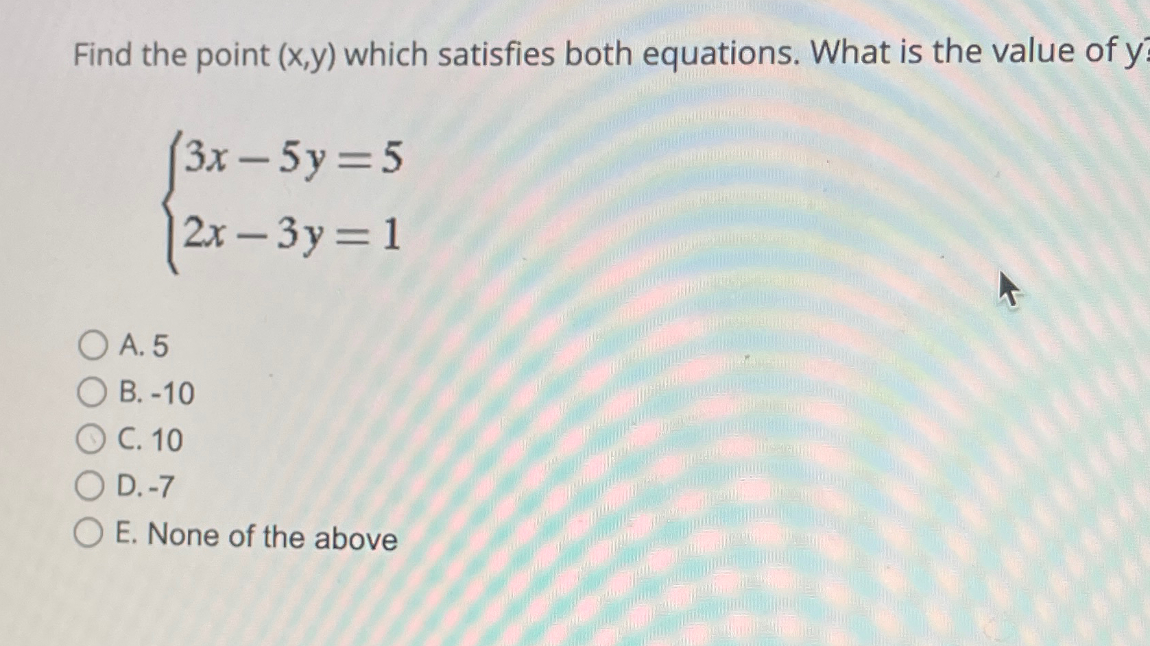 Solved Find the point (x,y) ﻿which satisfies both equations. | Chegg.com