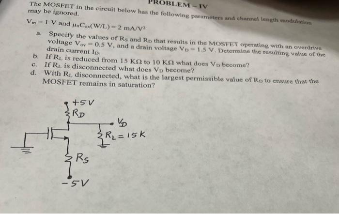 Solved The MOSFET in the circuit below has the following | Chegg.com