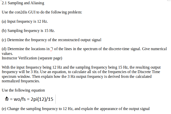 Solved 2.1 ﻿Sampling and AliasingUse the con2dis GUI to do | Chegg.com