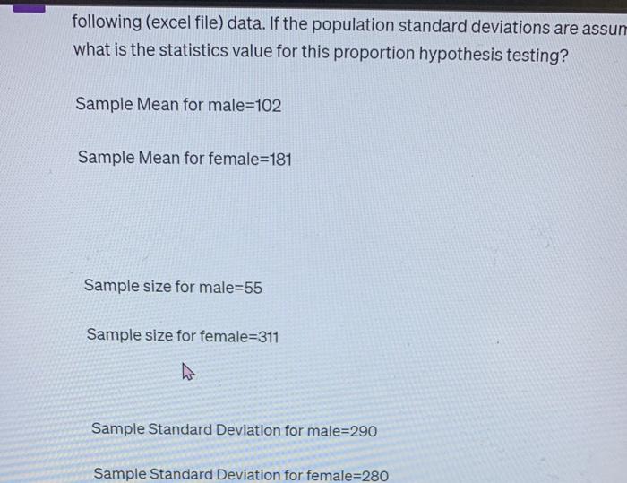 Solved following (excel file) data. If the population | Chegg.com