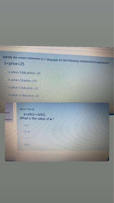 Solved Identify The Correct Statement In Clanguage For The 