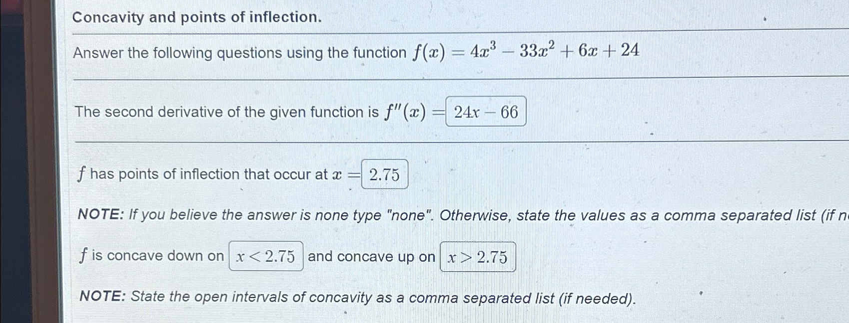 Solved Concavity and points of inflection.Answer the | Chegg.com