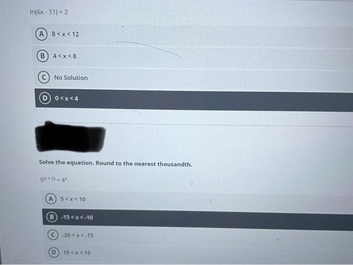 Solved In(6x - 11)=2 A) 8 | Chegg.com