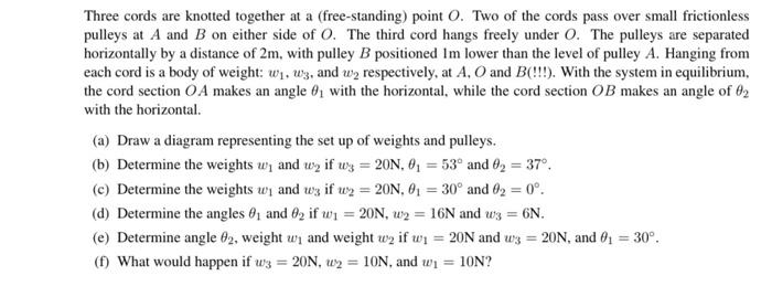 Solved Three cords are knotted together at a (free-standing) | Chegg.com