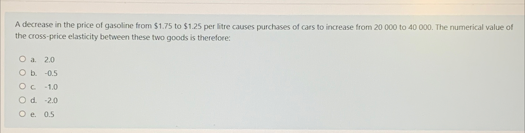 Solved A decrease in the price of gasoline from $1.75 ﻿to | Chegg.com