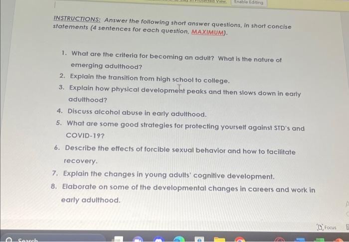 Solved INSTRUCTIONS: Answer the following short answer | Chegg.com