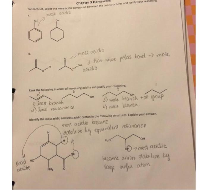 Solved For each set, seiect the more acidic compound between | Chegg.com