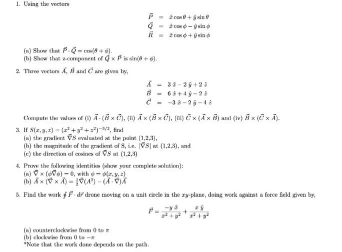 Solved 1. Using the vectors | Chegg.com