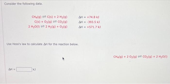 Solved Consider the following data. Use Hess's law to | Chegg.com
