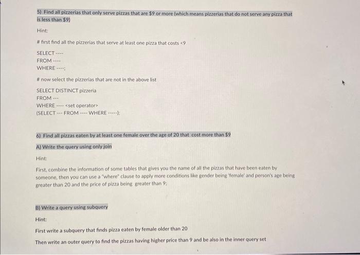 Solved lab: pizza You will play with the Pizza Database in | Chegg.com