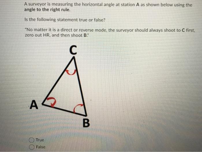 Solved A surveyor is measuring the horizontal angle at | Chegg.com
