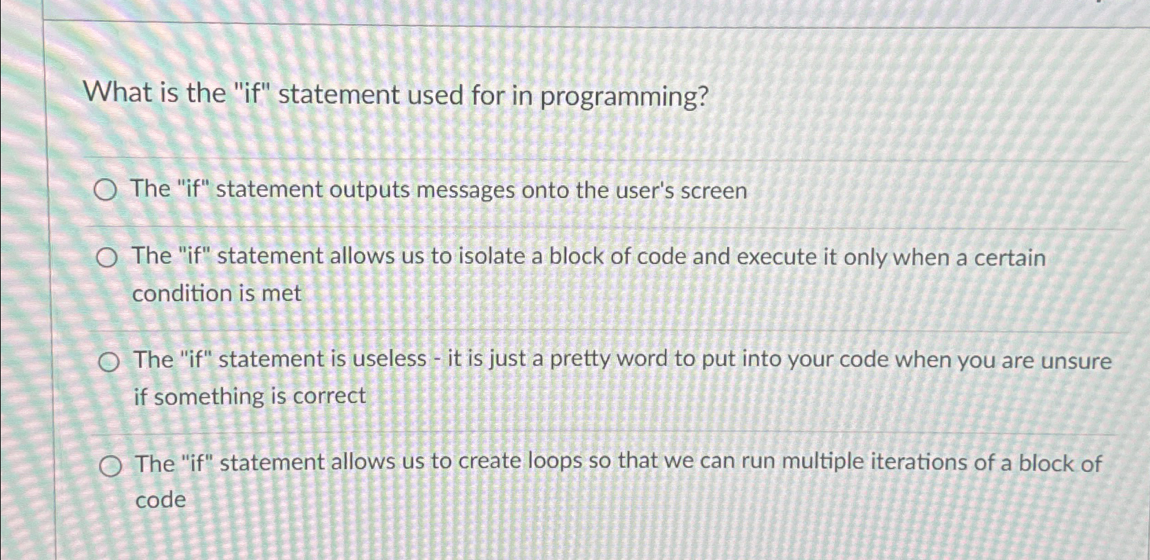 Solved What is the "if" ﻿statement used for in | Chegg.com