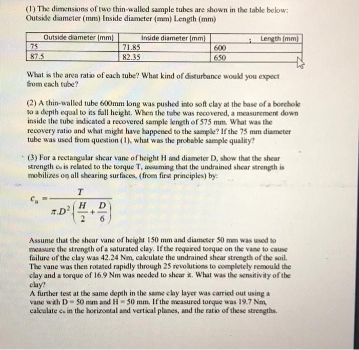 Solved (1) The dimensions of two thin-walled sample tubes | Chegg.com