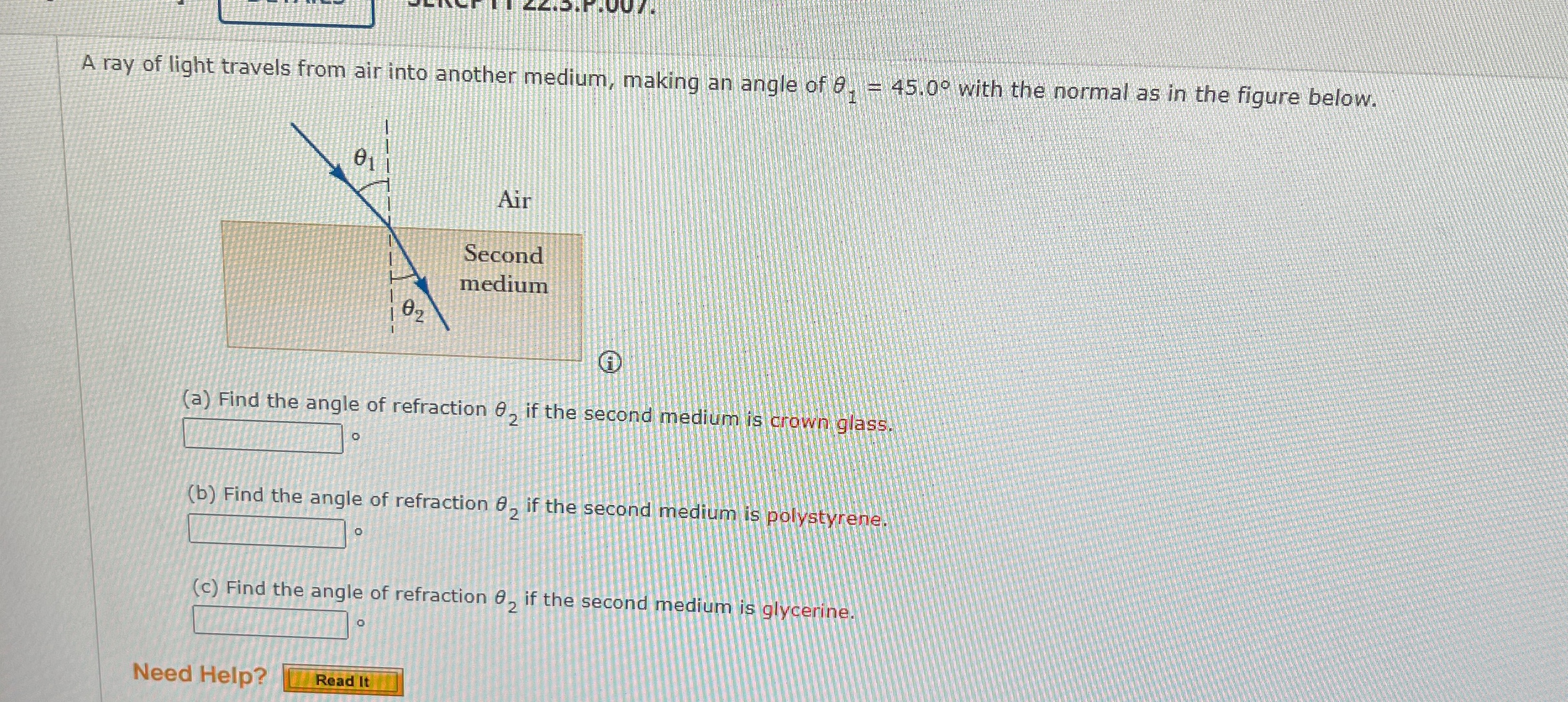 Solved A ray of light travels from air into another medium, | Chegg.com