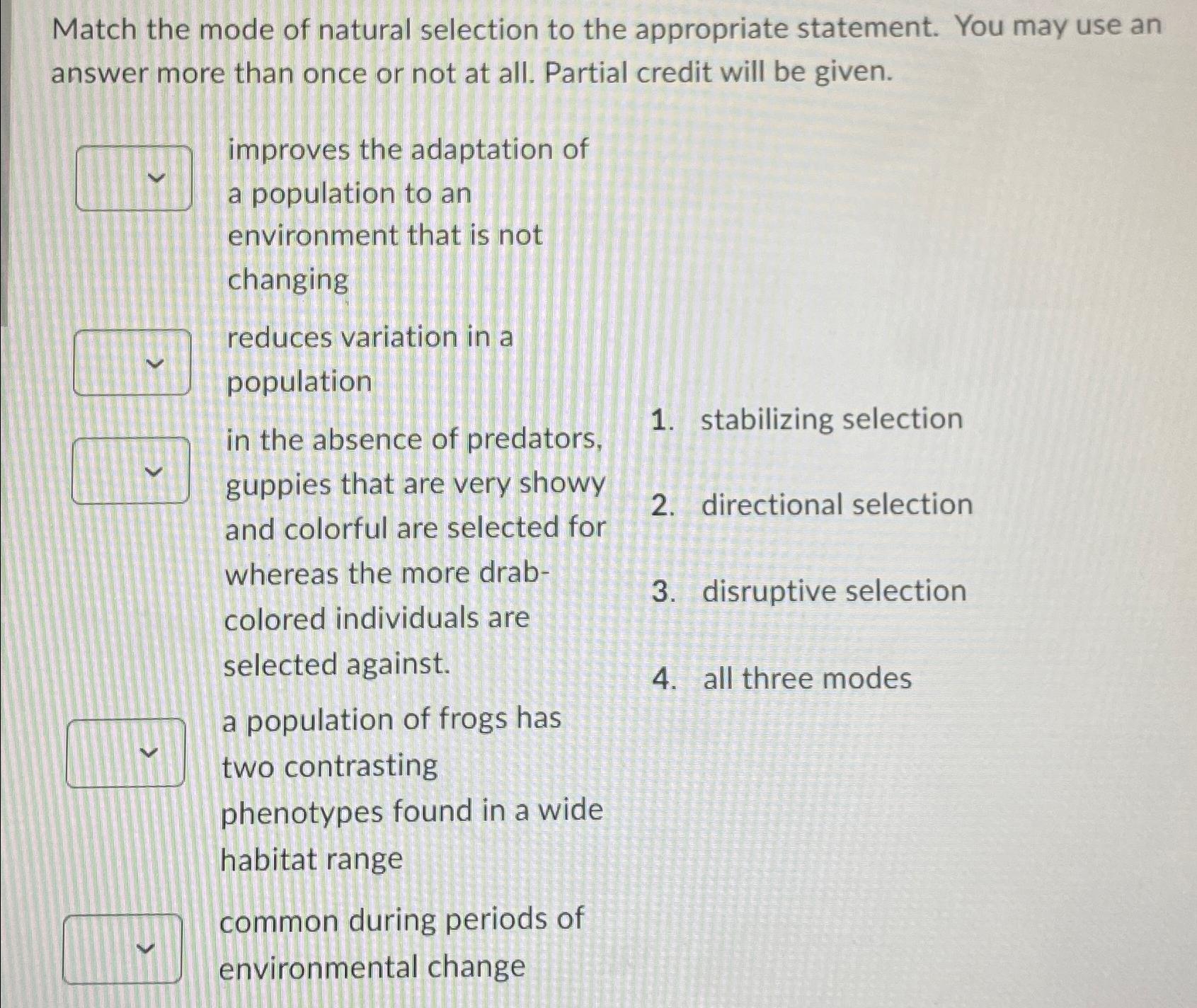 Solved Match the mode of natural selection to the | Chegg.com