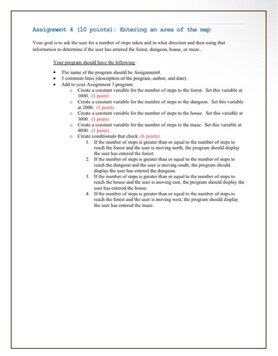 Solved ssignment 4 (10 points) : Entering an area of the map | Chegg.com