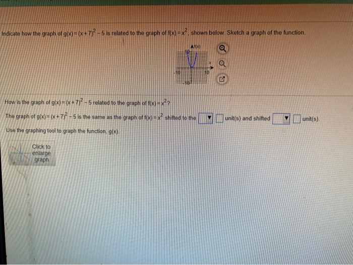 Solved Indicate how the graph of g(x)=(x + 7) - - 5 is | Chegg.com