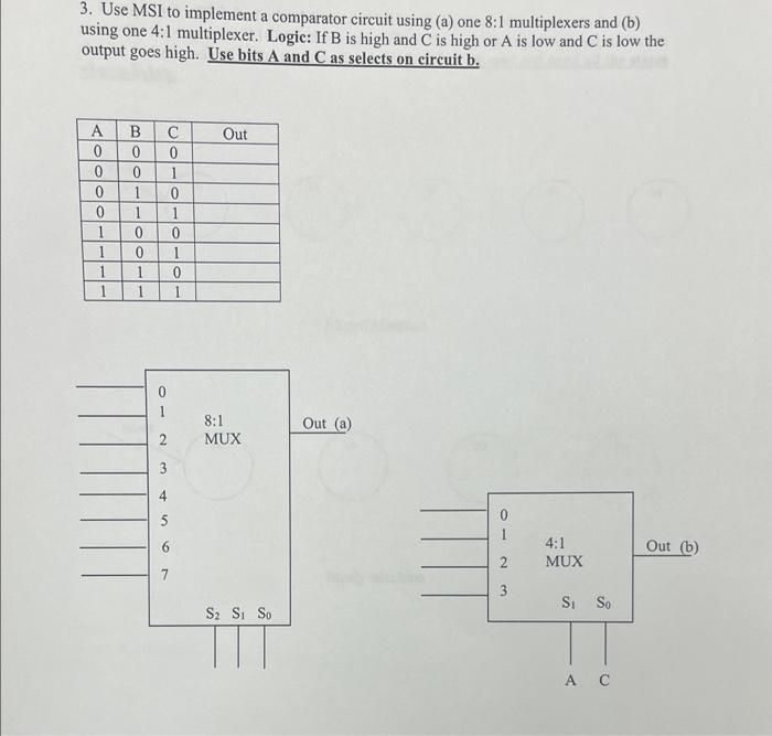 Solved 3. Use MSI to implement a comparator circuit using | Chegg.com
