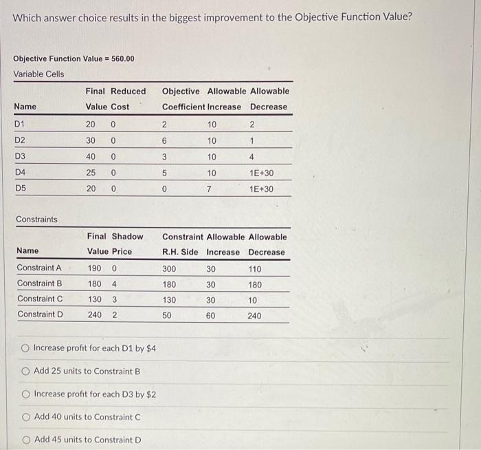 Solved Which answer choice results in the biggest | Chegg.com