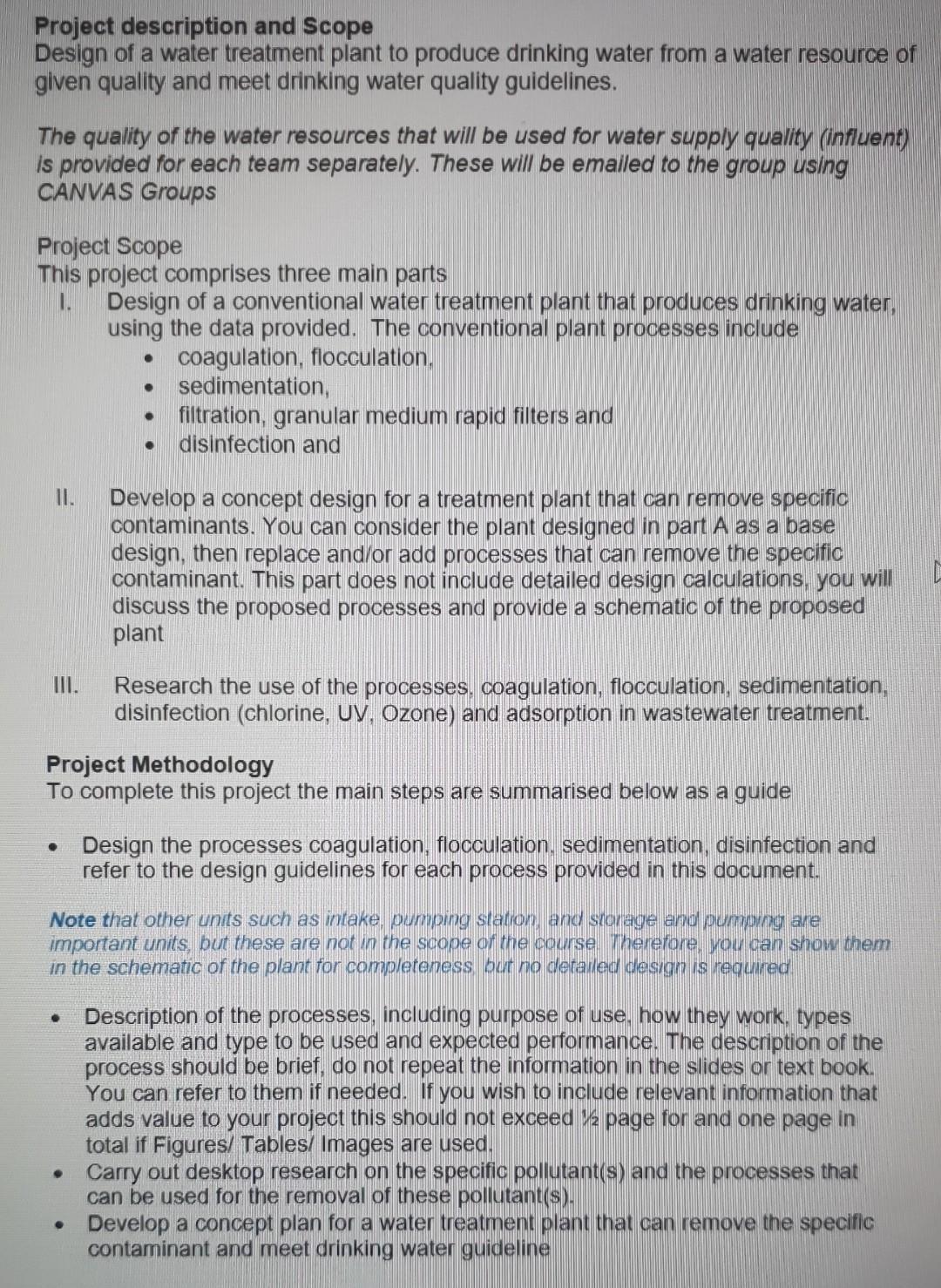 Solved Project description and Scope Design of a water | Chegg.com