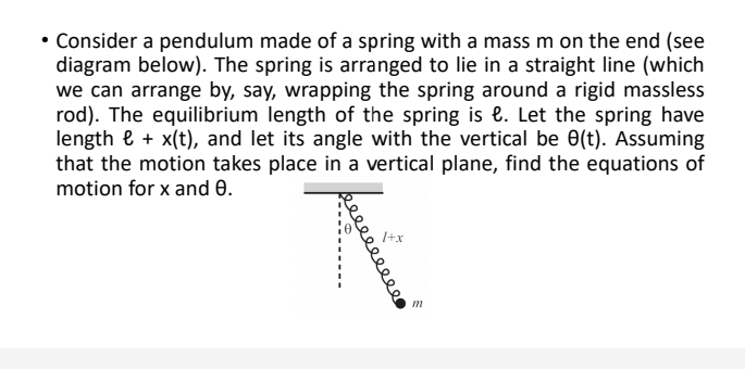 Solved Consider a pendulum made of a spring with a mass m | Chegg.com