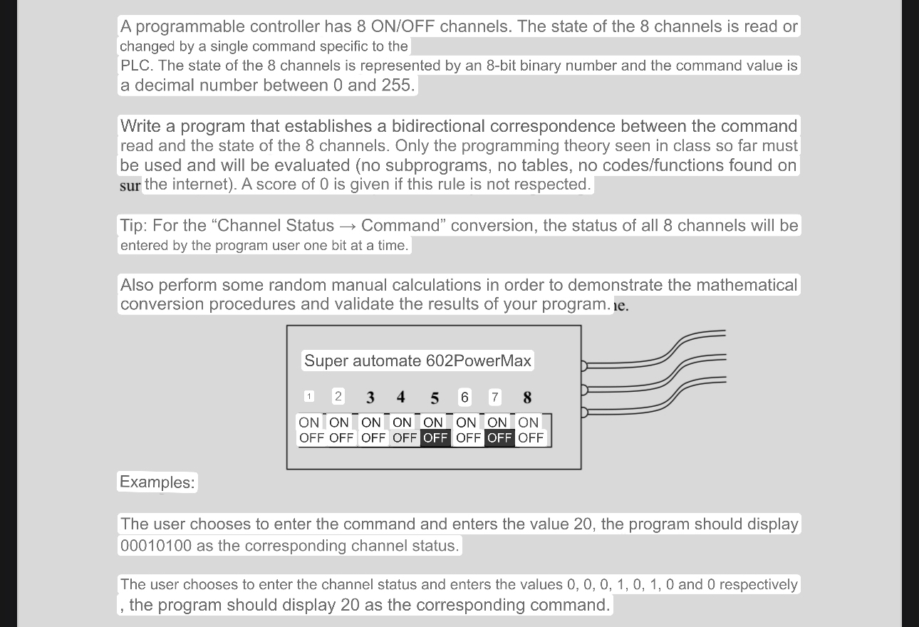 Solved A programmable controller has 8 ﻿ON/OFF channels. The | Chegg.com