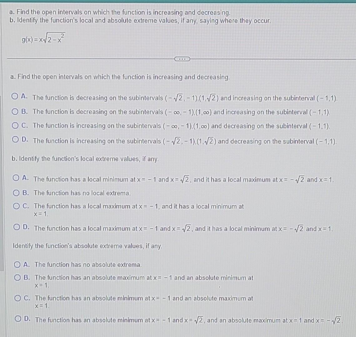 Solved a. Find the open intervals on which the function is | Chegg.com