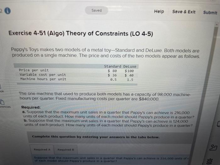 Solved Saved Help Save & Exit Submit Exercise 4-51 (Algo) | Chegg.com