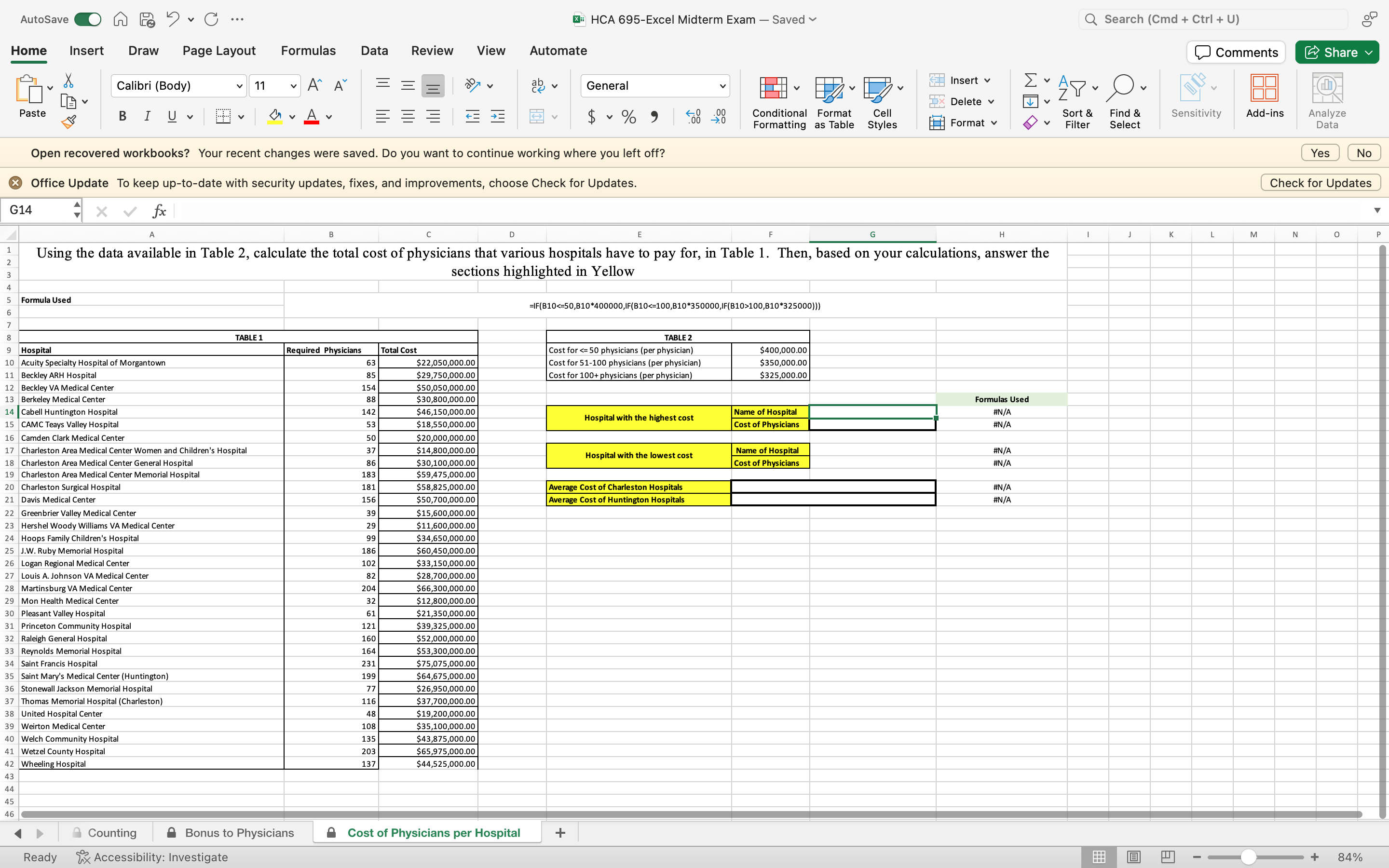 Solved Using the information below, what Excel formulas will | Chegg.com