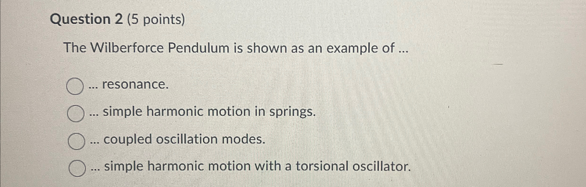 Solved Question 2 (5 ﻿points)The Wilberforce Pendulum is | Chegg.com