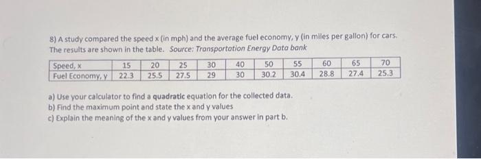 8) A study compared the speed x (in mph) and the | Chegg.com