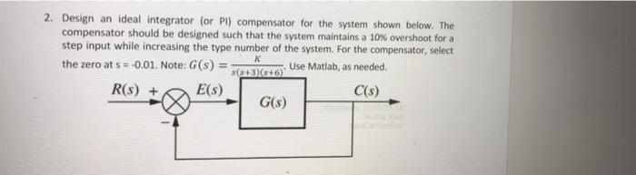 2. Design an ideal integrator (or PI) compensator for | Chegg.com