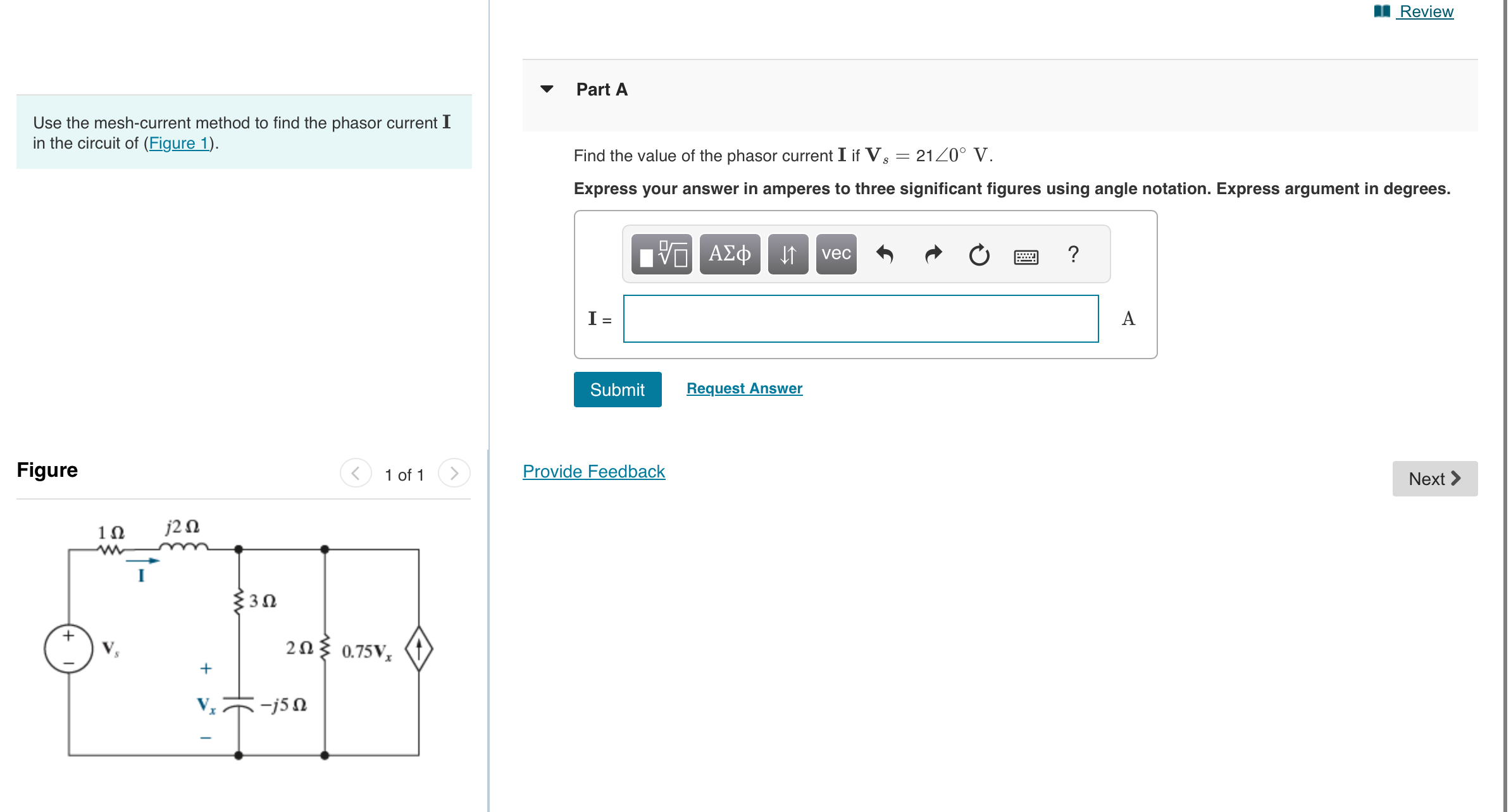 Solved ReviewUse the mesh-current method to find the phasor | Chegg.com