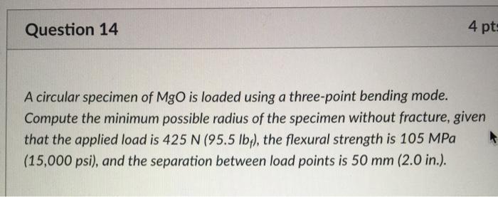Solved Question 14 4 pts A circular specimen of MgO is | Chegg.com