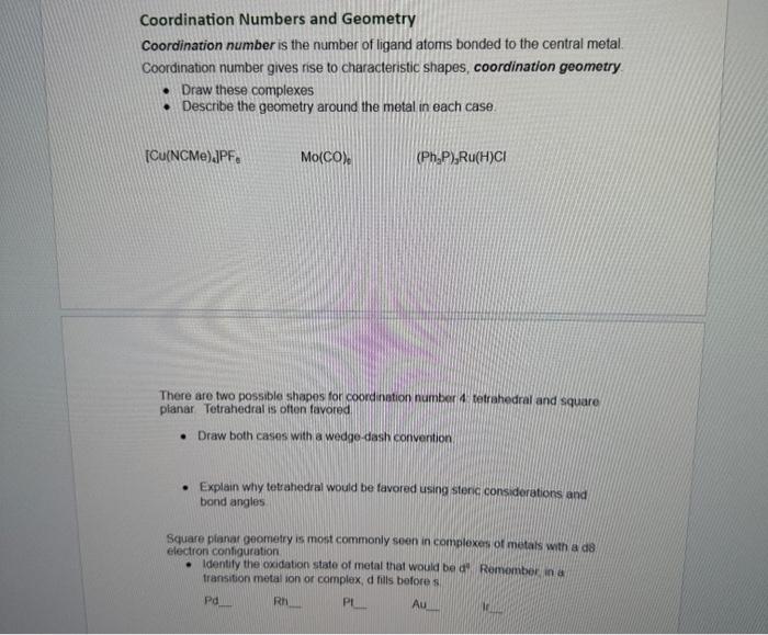 Solved Coordination Numbers And Geometry Coordination Number