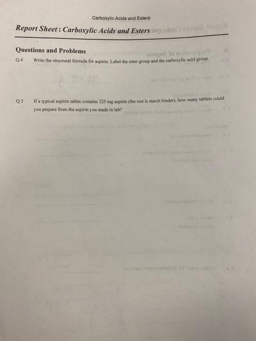 Solved Carboxylic Acids and Esters Report Sheet: Carboxylic | Chegg.com