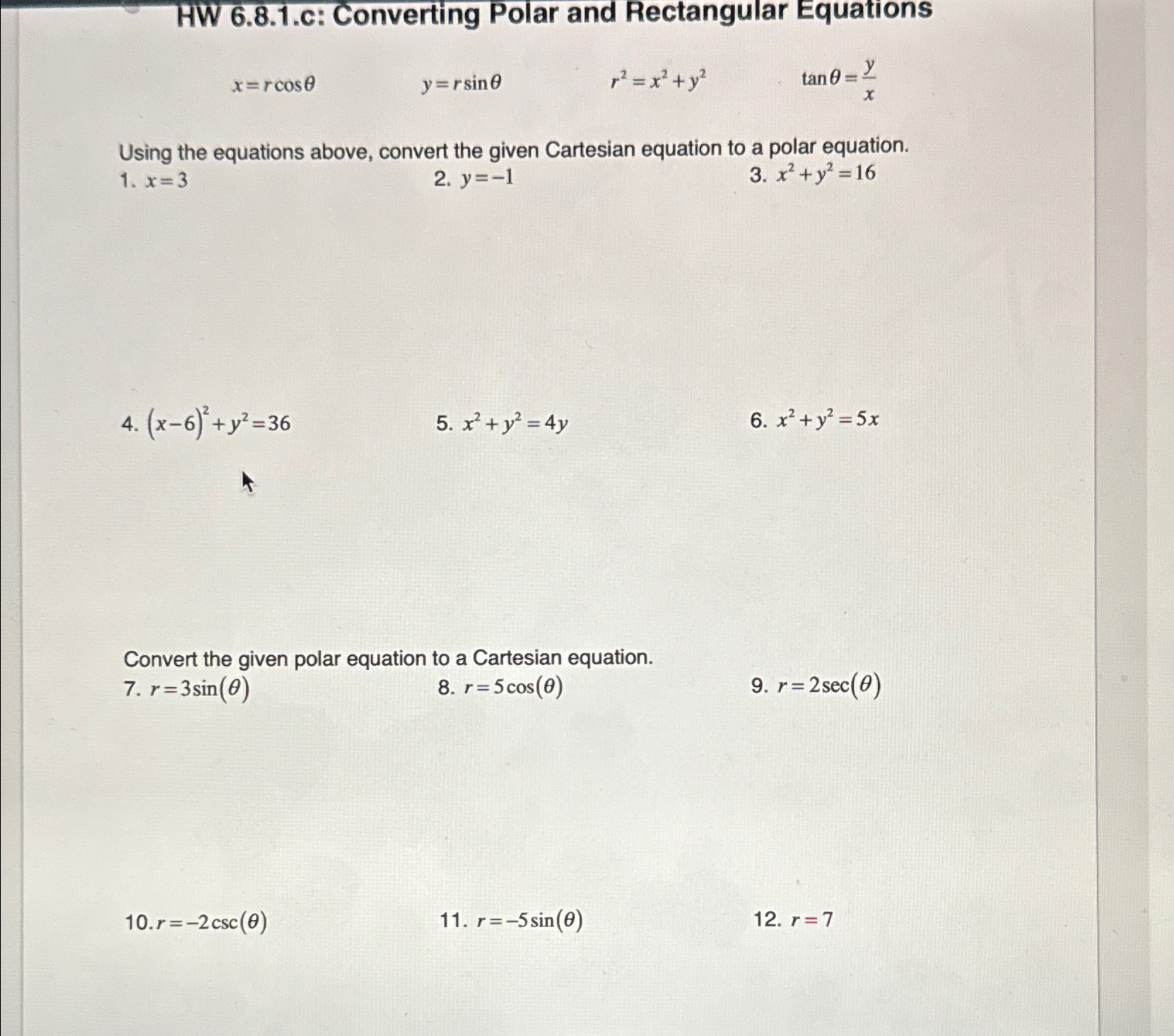 Solved HW 6.8.1.c: Converting Polar and Rectangular | Chegg.com