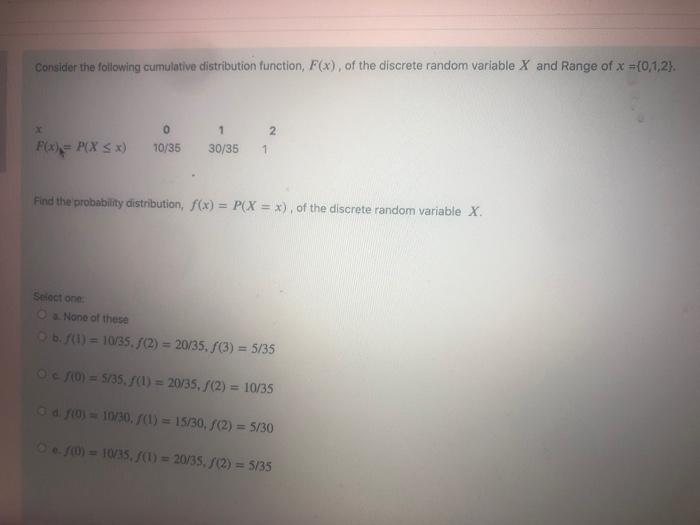 Solved Consider the following cumulative distribution | Chegg.com