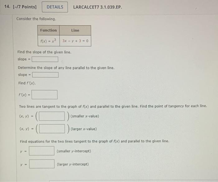 Solved Consider the following. Find the slope of the given | Chegg.com