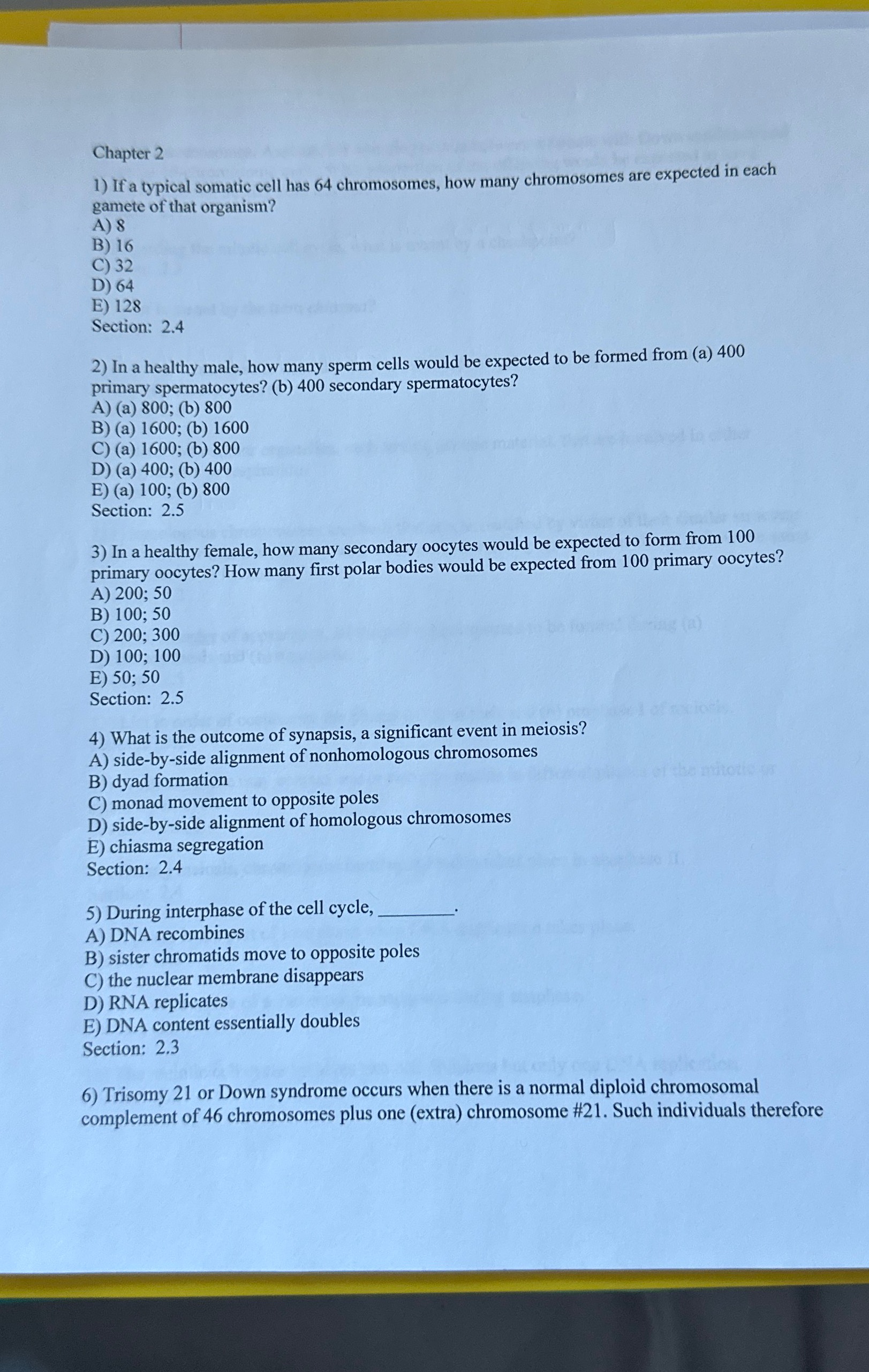 Solved Chapter 2If a typical somatic cell has 64 | Chegg.com